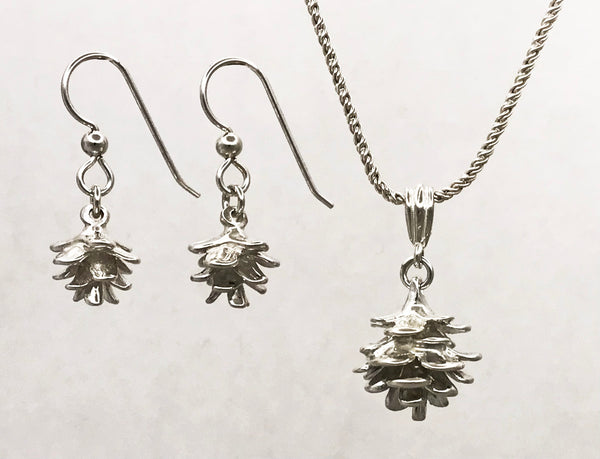Sterling Silver Pine Cone Necklace Earrings Nature Jewelry – Spruce ...