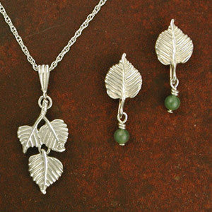 Aspen Leaf Earrings, Necklace - silver nature jewelry – Spruce Mountain ...